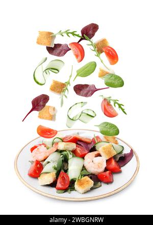 Falling shrimp salad ingredients isolated on white background Stock ...