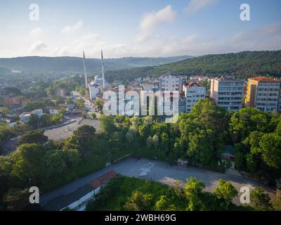 Kilyos Merkez Camii Mosque aerial view in historic town center of ...