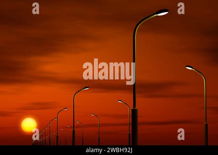 Street lighting poles against the sky in the colors of sunset Stock ...