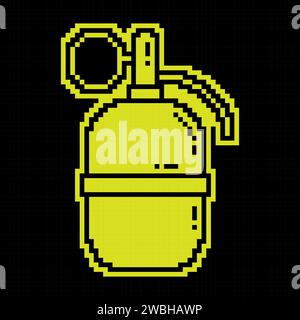 Pixel silhouette icon. Combat hand fragmentation ribbed grenade with ...