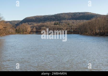 The Train trestle bridge across the Allegheny River, Warren, PA Stock ...