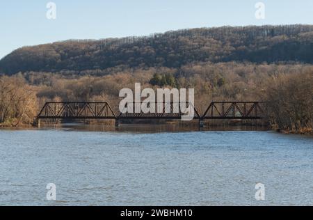 The Train trestle bridge across the Allegheny River, Warren, PA Stock ...