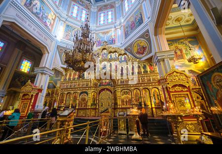 Interior view of the richly gold painted altar and various icon ...