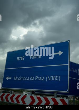 A road sign in the towns of Mocimboa da Praia and Palma in the Cabo ...