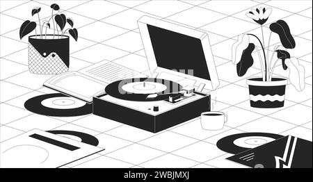 Vinyl player black and white 2D line cartoon object Stock Vector Image ...