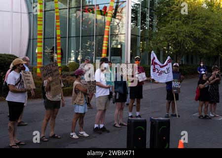Seattle, USA. 15 Aug, 2023. A small APEC protest at the Seattle Center ...