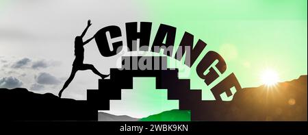 Change from one cliff to another with the word CHANGE Stock Photo - Alamy