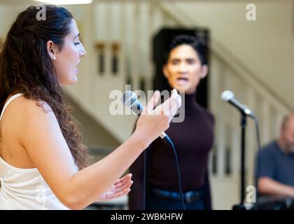 Caleb Lagayan and Jenna Dearness-Dark recording West End New Friends, Victoria Palace Theatre ...