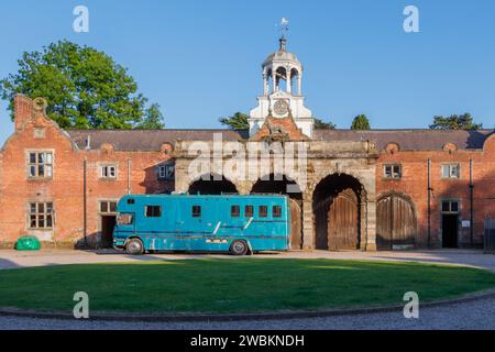 blue horsebox trailer truck parked outside ingestre hall stables in ...