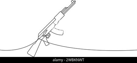 Assault rifle AK 47 one line continuous drawing. Various modern weapons ...