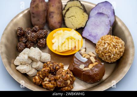 Maghe Sankranti Makar Festival Celebration Food Plate of Muri Ladoo ...