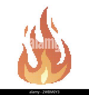 Pixel Dot Fire flames. Cartoon campfire, bright fireball, heat wildfire ...