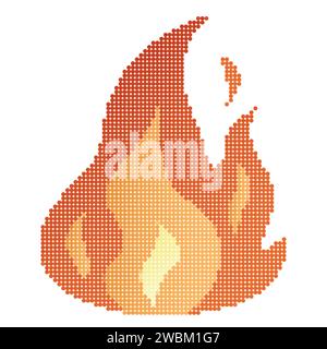Pixel Dot Fire flames. Cartoon campfire, bright fireball, heat wildfire ...