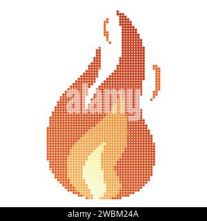 Pixel Dot Fire flames. Cartoon campfire, bright fireball, heat wildfire and red hot bonfire ...