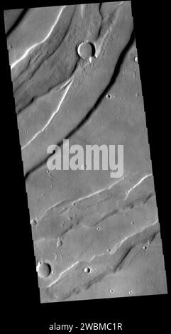 VIS image shows Tempe Fossae on Mars, featuring linear graben formed by ...