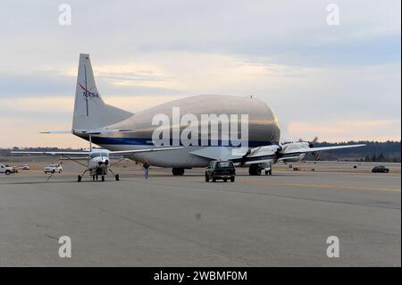 NASA's Super Guppy transport plane transports the Exploration Flight ...