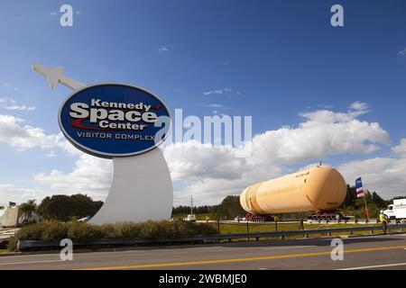 CAPE CANAVERAL, Fla. – A truck hauls a full-size display of a space ...