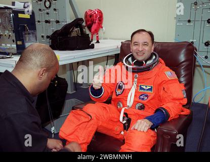 STS-98 Pilot Mark Polansky grins on his arrival at the Shuttle Landing Facility in a T-38 jet ...
