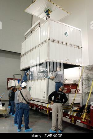 KENNEDY SPACE CENTER, FLA. - A shipping container housing part of the ...