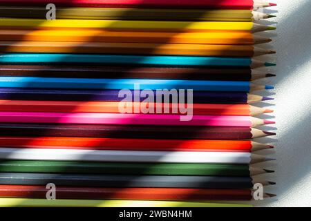 colored pencils, pencil set, pencils and sun shade Stock Photo - Alamy