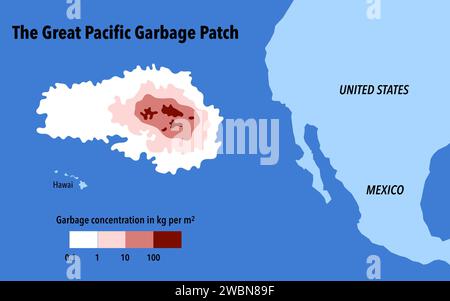 Map of the great garbage patch in the Pacific Ocean Stock Photo - Alamy