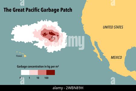 Map of the great garbage patch in the Pacific Ocean Stock Photo - Alamy