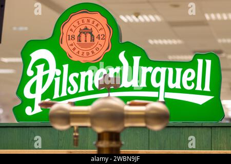 PRAGUE, CZECHIA, DEC 18 2023, Beer tap with the traditional Czech beer ...