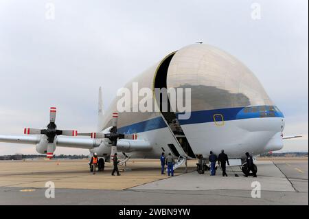 NASA's Super Guppy transport plane transports the Exploration Flight ...