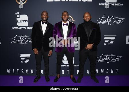 (left-right) Joshua Nugent, Luke Cato and Benjamin Nugent attend the ...