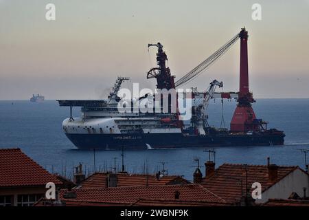 Marseille, France. 9th Jan, 2024. The Pipelay Crane Vessel (PCV) Saipem ...