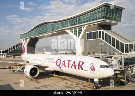 side view of Qatar aircraft painted with QATAR logo celebrating 25 ...