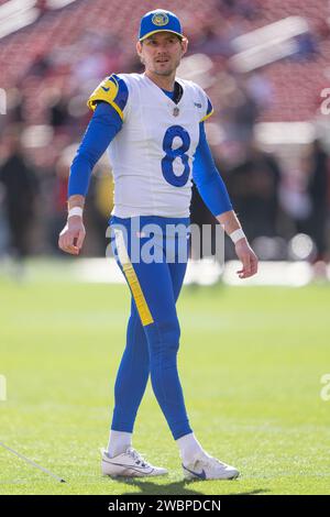 Los Angeles Rams place kicker Harrison Mevis (92) follows through on a ...