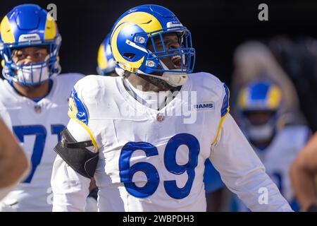 Los Angeles Rams guard Kevin Dotson (69) defends during an NFL football ...