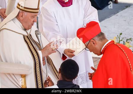 Pope Francis elevates new cardinal Sebastian Francis during a ...