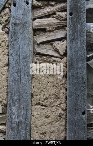 Detail of wattle and daub filling in a half-timbered house in Mesnil ...