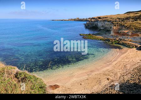 The most beautiful Apulian coast in Italy: Cala Corvino. Typical ...