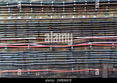 Wiring running along wall for technical wallpaper backgrop Stock Photo ...