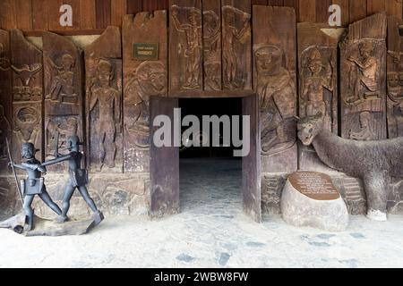 Traditional wood carved statute made by konyak tribe members at the ...