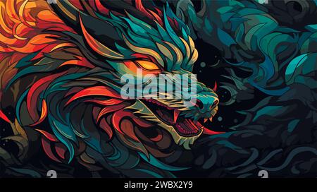 Abstract beautiful colored vector Dragon patterns. Seamless Dragon ...