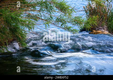 The place where the water starts to fall from a waterfall. Moving ...