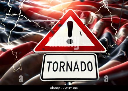 USA-Fahne mit Warnschild *** USA flag with warning sign Stock Photo - Alamy