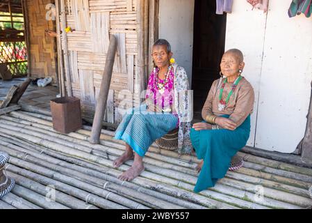 Two Ollo Nocte old women with facial tattooes, Lazu VIllage, Arunachal ...