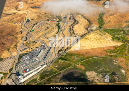 Aerial view of Sonoma Raceway in the golden grass fields and vinyards ...