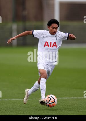 Enfield, UK. 12th Jan, 2024. Maeson King of Tottenham Hotspur U18 ...