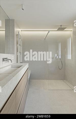 Interior of modern trendy cream colored kitchen Stock Photo - Alamy