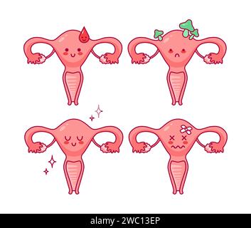 Uterus illustration, menstruation cycle, cute doodle art, hand drawn ...