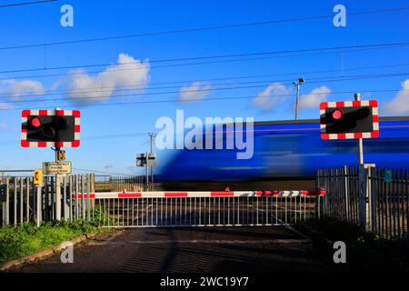 Lumo trains 803 class, Holme unmanned crossing, East Coast Main Line Railway, Cambridgeshire ...
