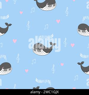 Seamless musical pattern with cute whales and notes. Vector music ...