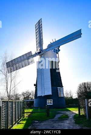 Wicken Corn Mill in Wicken village, Cambridgeshire, England against a ...