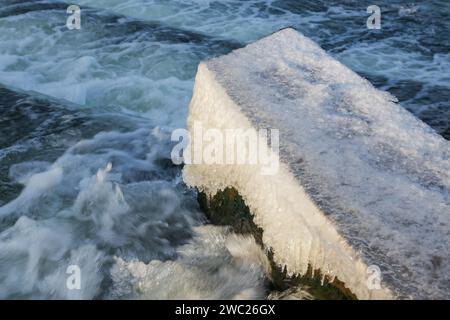 Water Cascading over Weir Step in river canal Stock Photo - Alamy